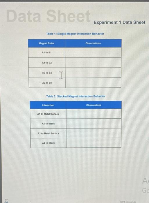 Solved Experiment1 Magnet Behavior Experiment Inventory | Chegg.com