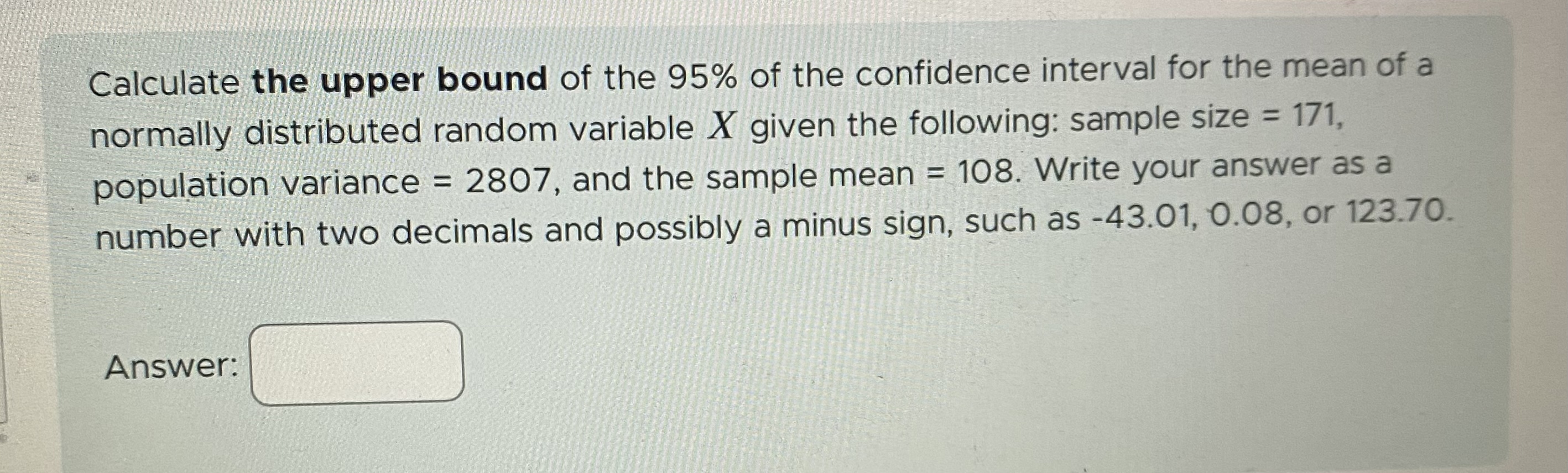 Solved Calculate the upper bound of the 95% ﻿of the | Chegg.com
