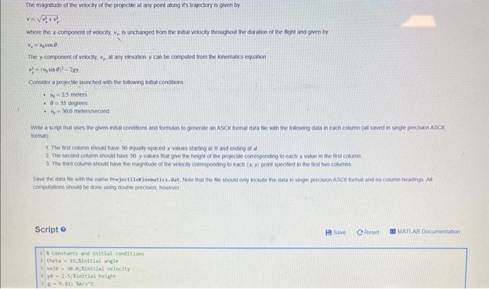 Solved Projectile Kinematics File (matrix creation from | Chegg.com