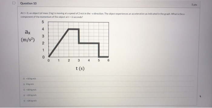 Solved D Question 10 5 pts Att -0, an object of mass 2 ks) | Chegg.com