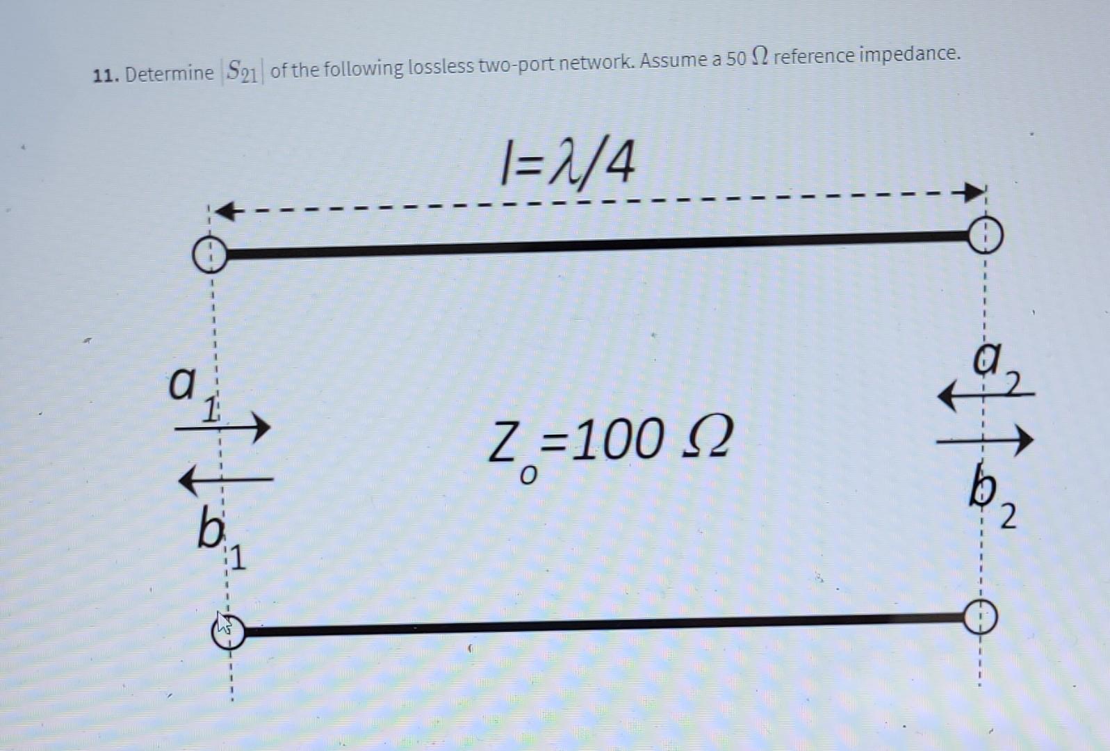Solved 11. Determine S21 of the following lossless two-port | Chegg.com