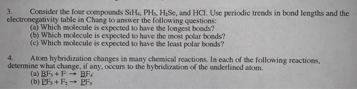 Solved 3. Consider the four compounds SiH, PH3, H2Se, and | Chegg.com