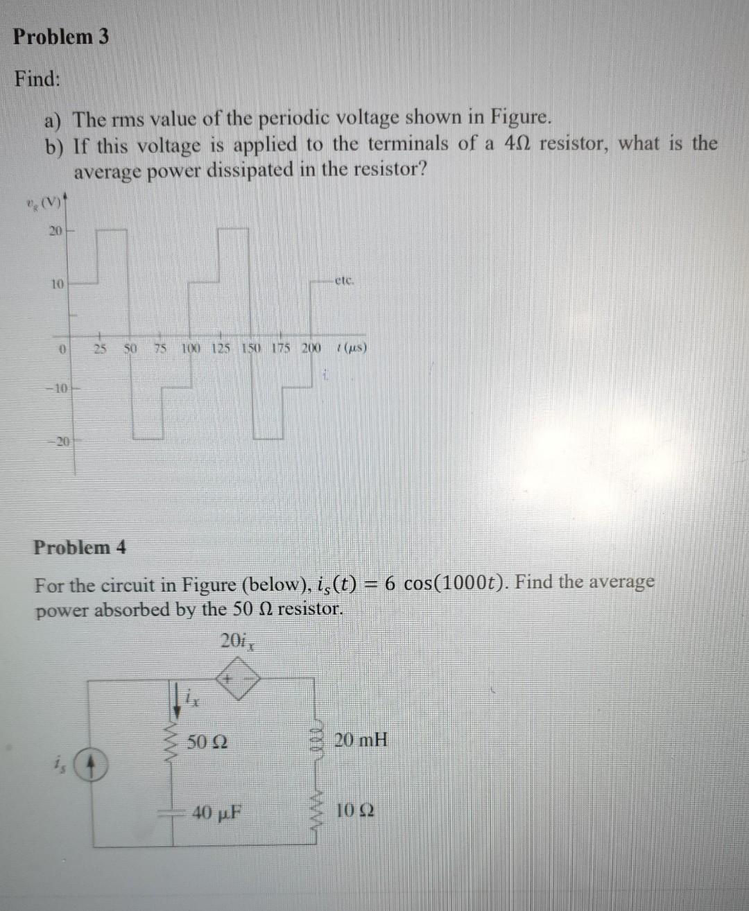 Solved Find: a) The rms value of the periodic voltage shown | Chegg.com