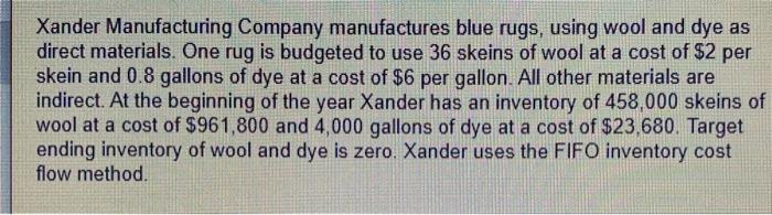 Xander Manufacturing Company manufactures blue rugs, | Chegg.com
