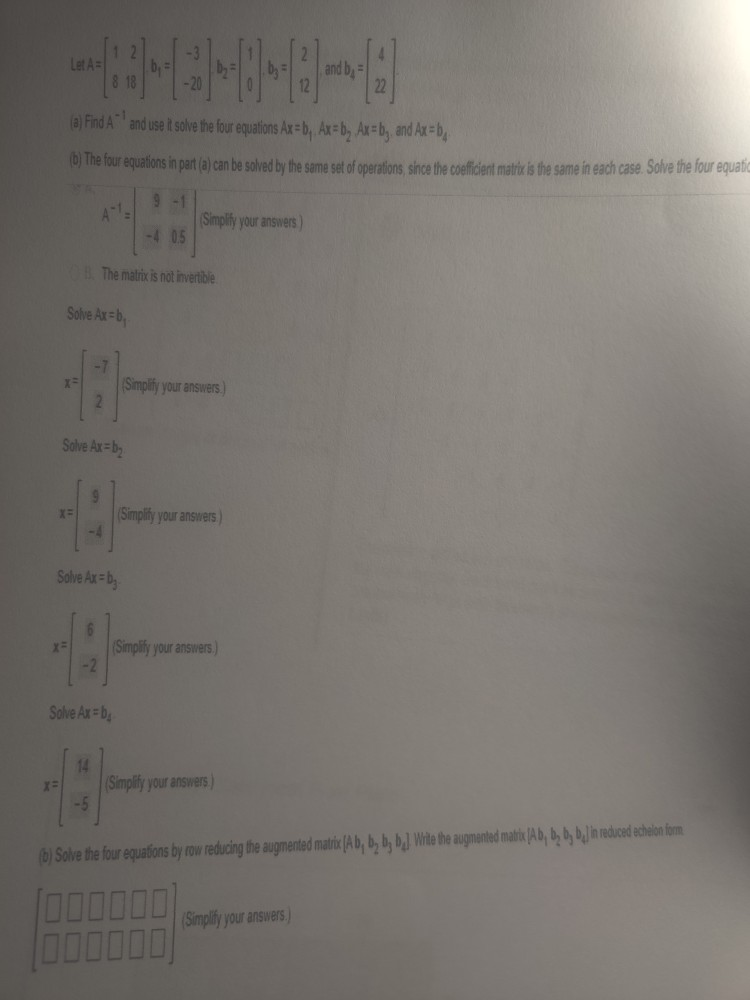 Solved need help solving the four equations by row reducing | Chegg.com