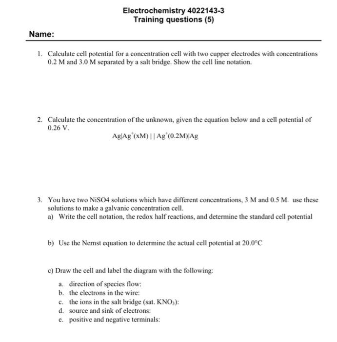 Solved Electrochemistry 4022143-3 Training questions (5) | Chegg.com