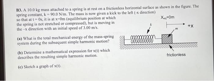 Solved B3. A 10.0 kg mass attached to a spring is at rest on | Chegg.com