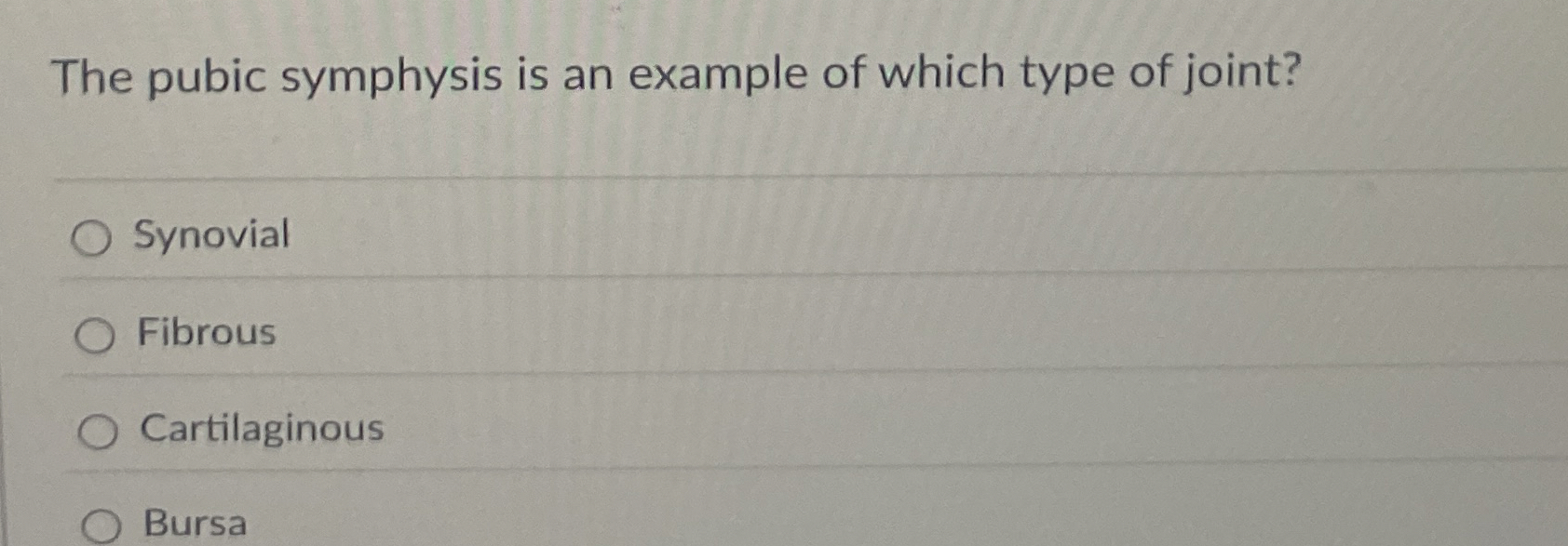 Solved The pubic symphysis is an example of which type of | Chegg.com