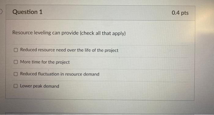 Solved Resource leveling can provide (check all that apply) | Chegg.com