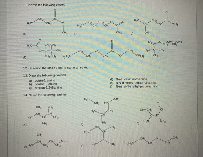 Solved 11 Name the following esters CH2 C oth HC oc a CH2 o | Chegg.com
