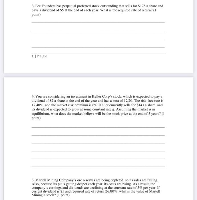 Solved 3. Fee Founders has perpetual preferred stock | Chegg.com