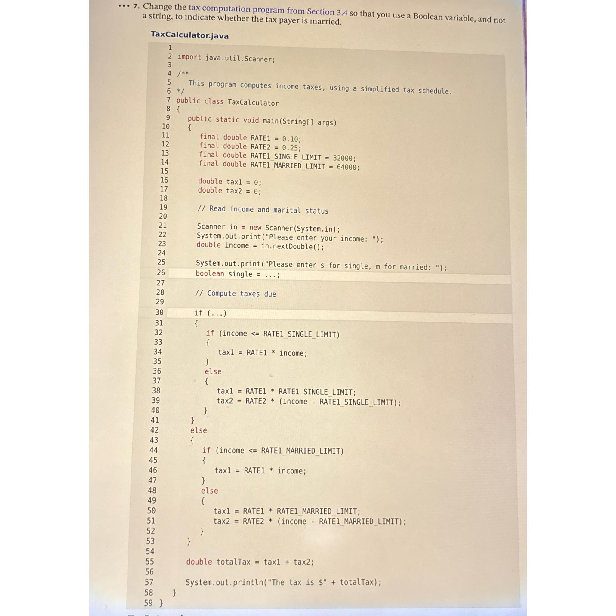 Solved Change the tax computation program from Section 3.4 | Chegg.com