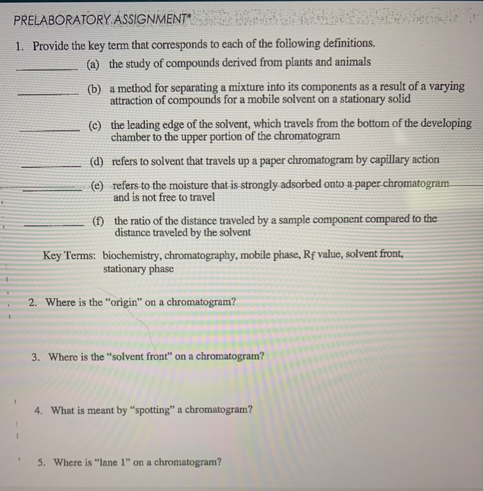 Solved PRELABORATORY ASSIGNMENT 1. Provide the key term that | Chegg.com