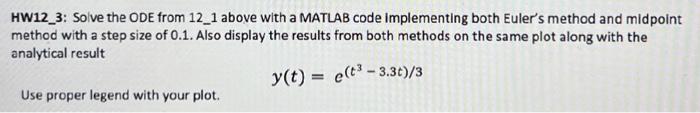 Solved HW12_3: Solve the ODE from 12_1 above with a MATLAB | Chegg.com