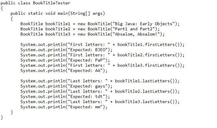 Solved Create a BlueJ project with two classes, BookTitle | Chegg.com