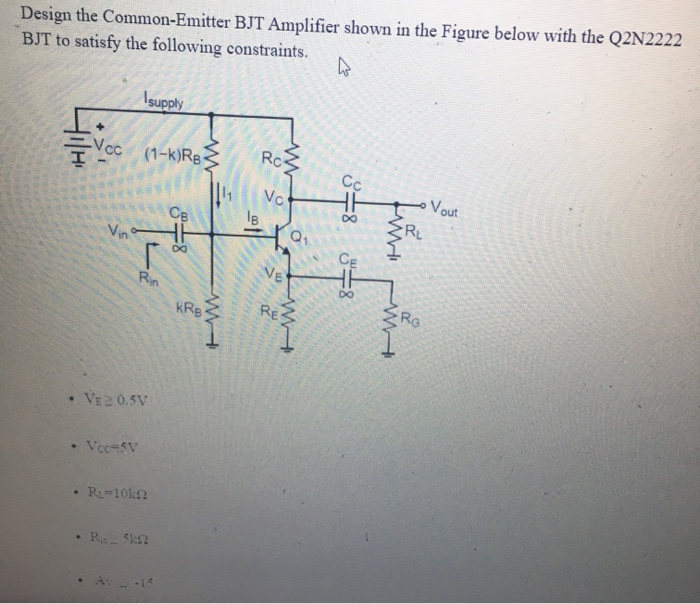 Solved Design the Common-Emitter BJT Amplifier shown in the | Chegg.com