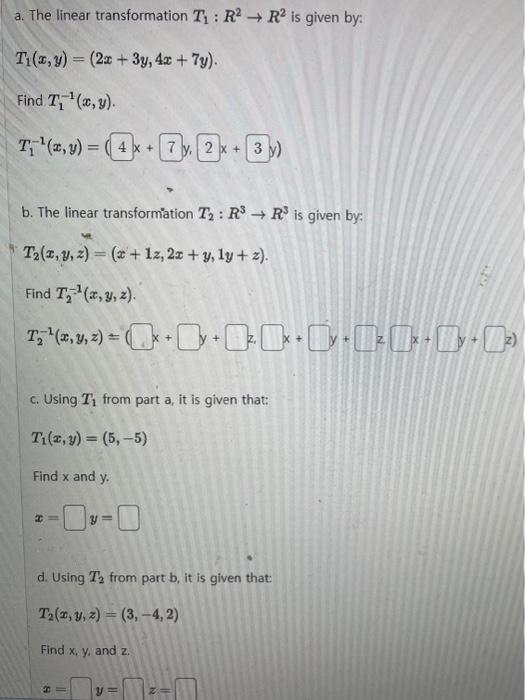 Solved a. The linear transformation T1:R2→R2 is given by: | Chegg.com