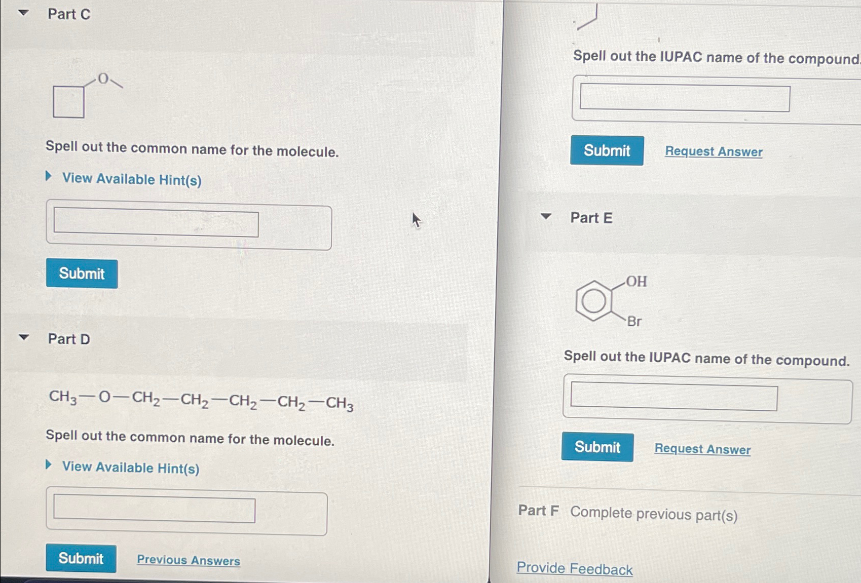 Solved Spell out the common name of the molecules in part C, | Chegg.com