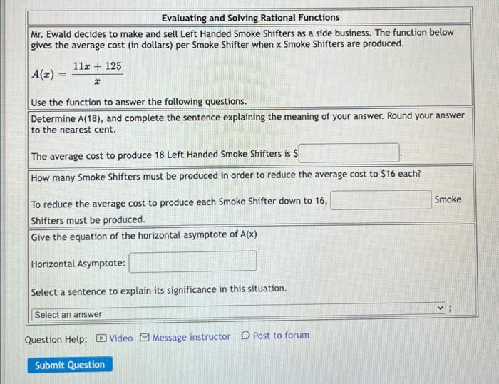 Solved Evaluating and Solving Rational Functions Mr. Ewald | Chegg.com