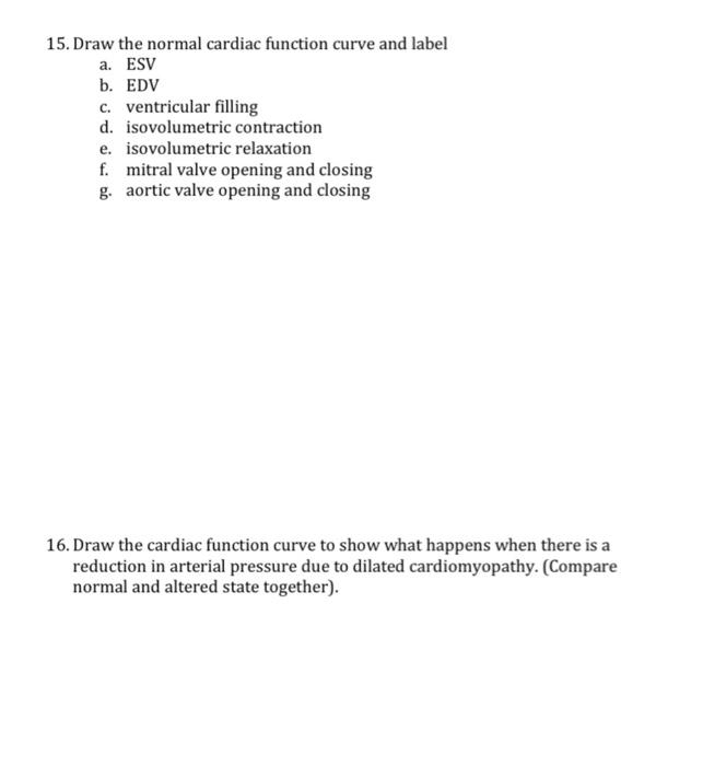 Solved 15. Draw the normal cardiac function curve and label | Chegg.com