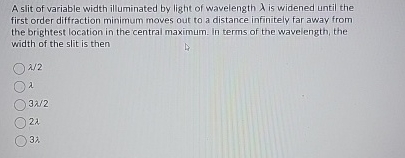 Solved A slit of variable width illuminated by light of | Chegg.com