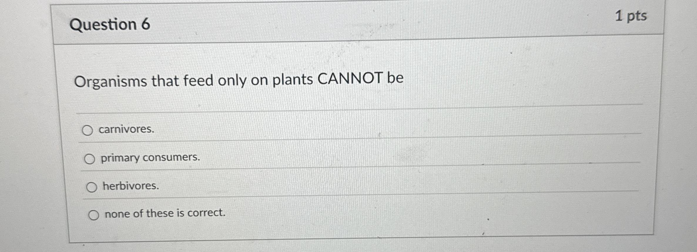 Solved Question 61 ﻿ptsOrganisms that feed only on plants | Chegg.com