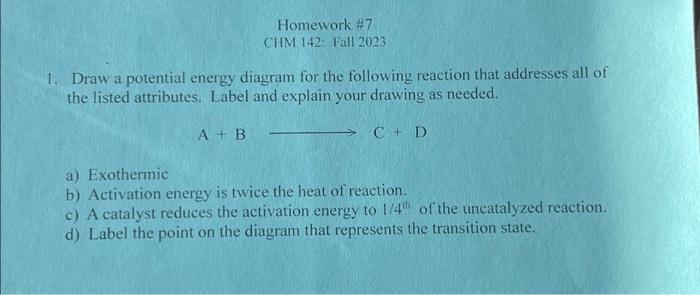 Solved Homework #7 CHM 142: Fall 2023. 1. Draw a potential | Chegg.com