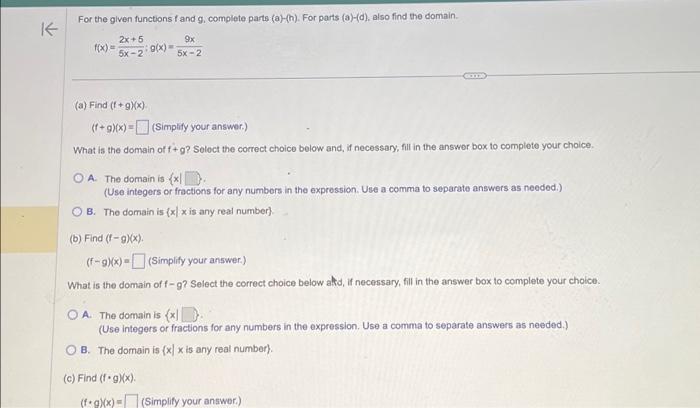 Solved For the givea functions f and g. complele parts | Chegg.com