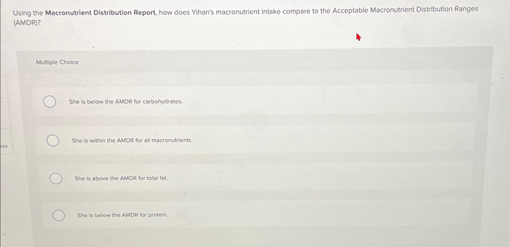 Solved Using the Macronutrient Distribution Report, how does | Chegg.com