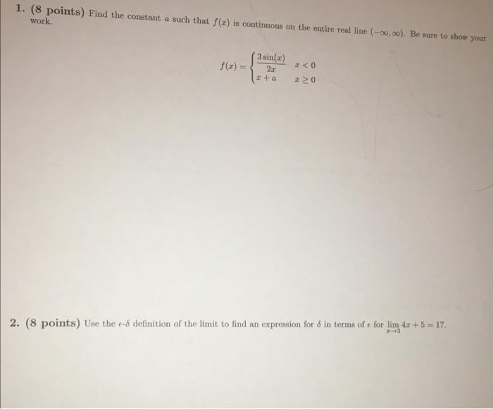 Solved 1. (8 points) Find the constant a such that f(x) is | Chegg.com Solved 1. (8 points) Find the constant a such that f(x) is | Chegg.com