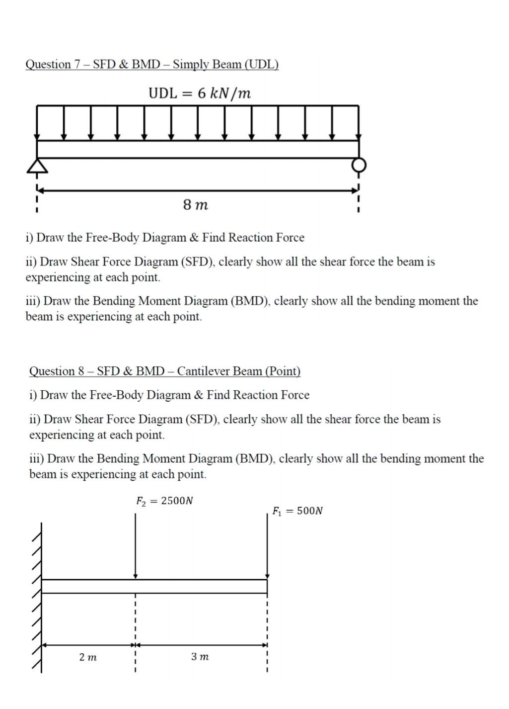 Solved Question 7 - SFD & BMD - Simply Beam (UDL) UDL = 6 | Chegg.com