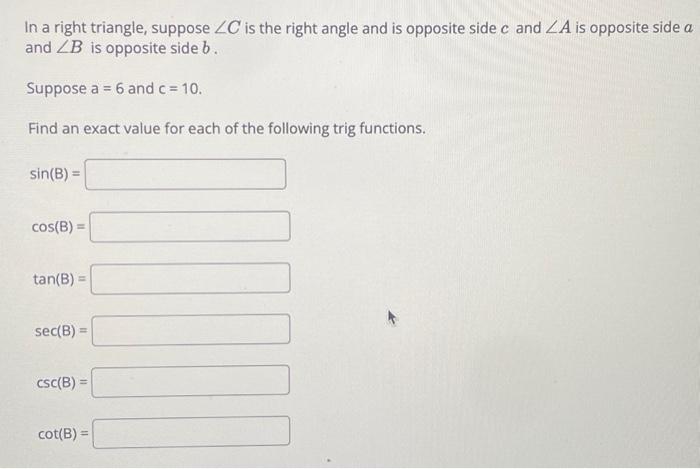 Solved In a right triangle, suppose ∠C is the right angle | Chegg.com