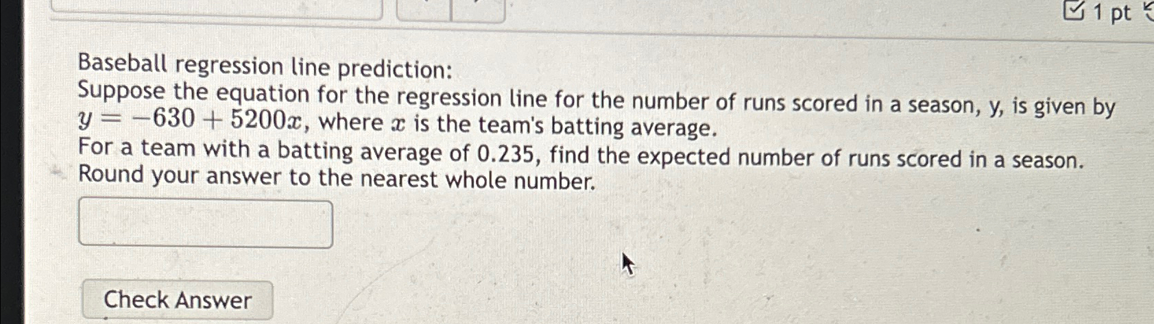 Solved Baseball regression line prediction:Suppose the | Chegg.com
