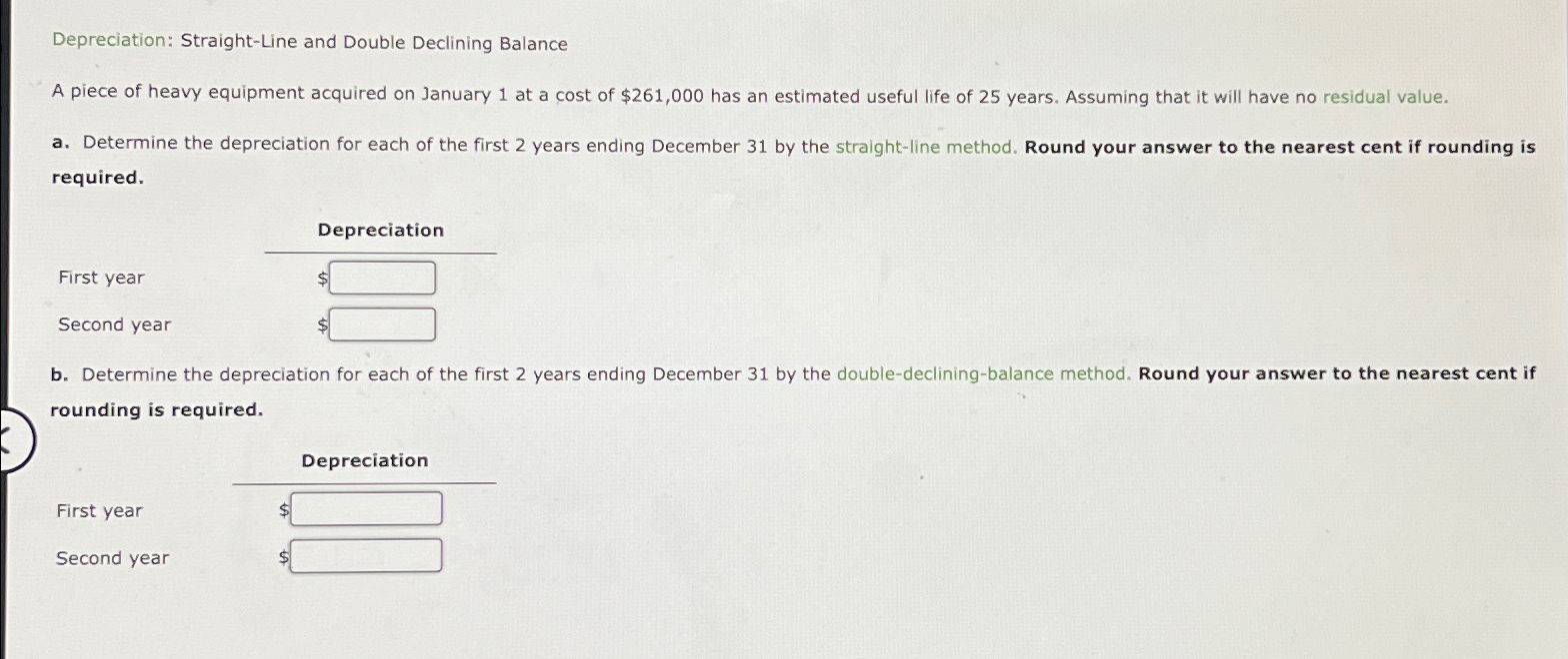 Solved Depreciation: Straight-Line and Double Declining | Chegg.com
