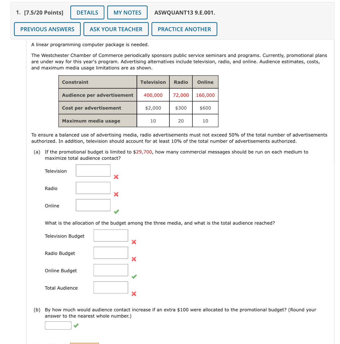 Solved Points]ASWQUANT13 9.E.001.A linear programming | Chegg.com