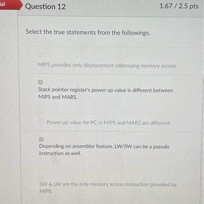 Solved Select the true statements from the followings. MIPS | Chegg.com