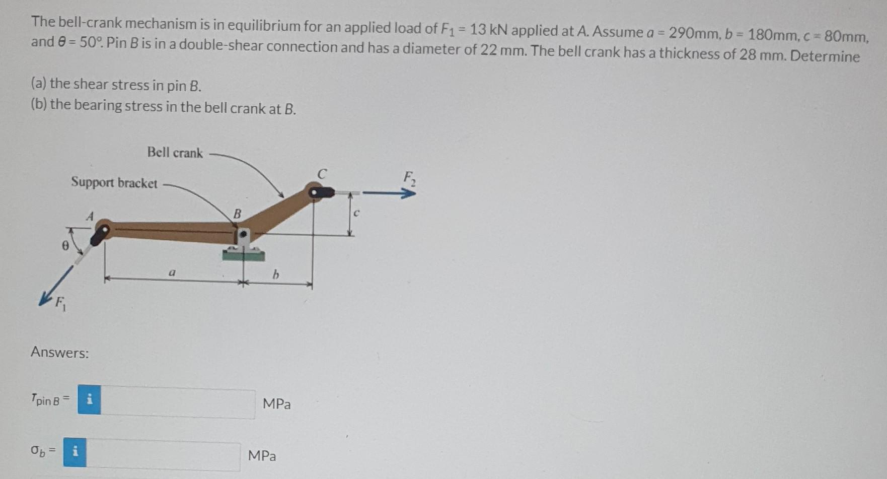 Solved The bell-crank mechanism is in equilibrium for an | Chegg.com