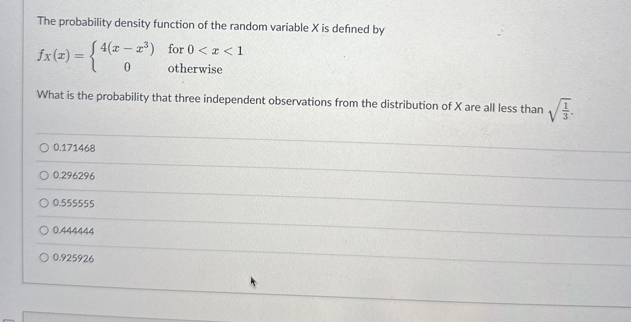 Solved The probability density function of the random | Chegg.com