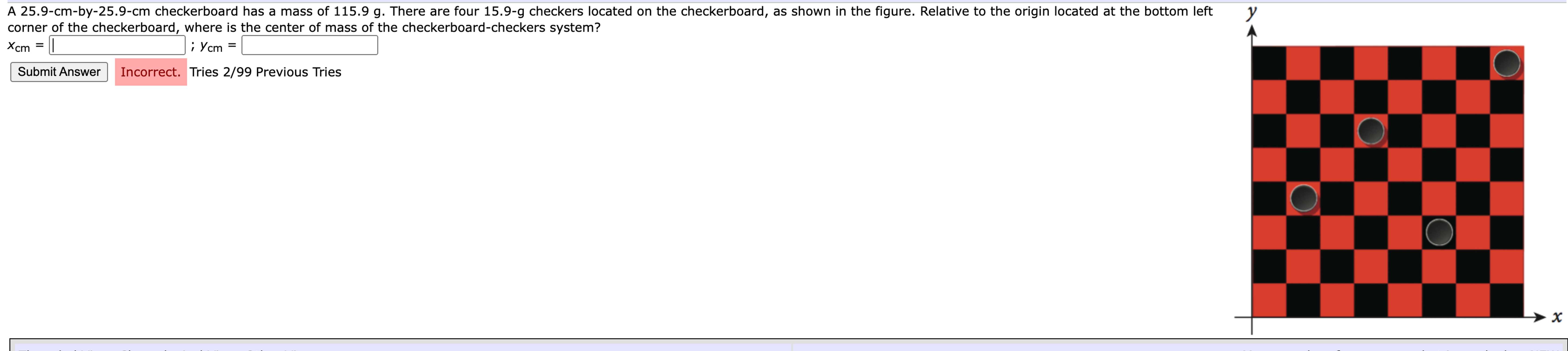 Solved A 25.9-cm- ﻿by -25.9-cm ﻿checkerboard has a mass of | Chegg.com