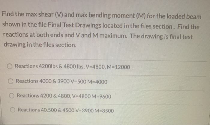 Solved Find the max shear (V) and max bending moment (M) for | Chegg.com