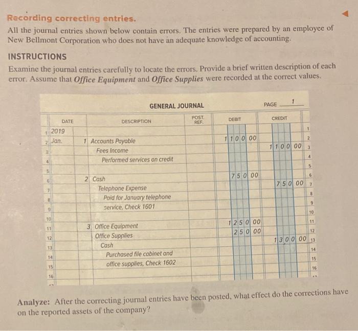 Solved Recording correcting entries. All the journal entries | Chegg.com