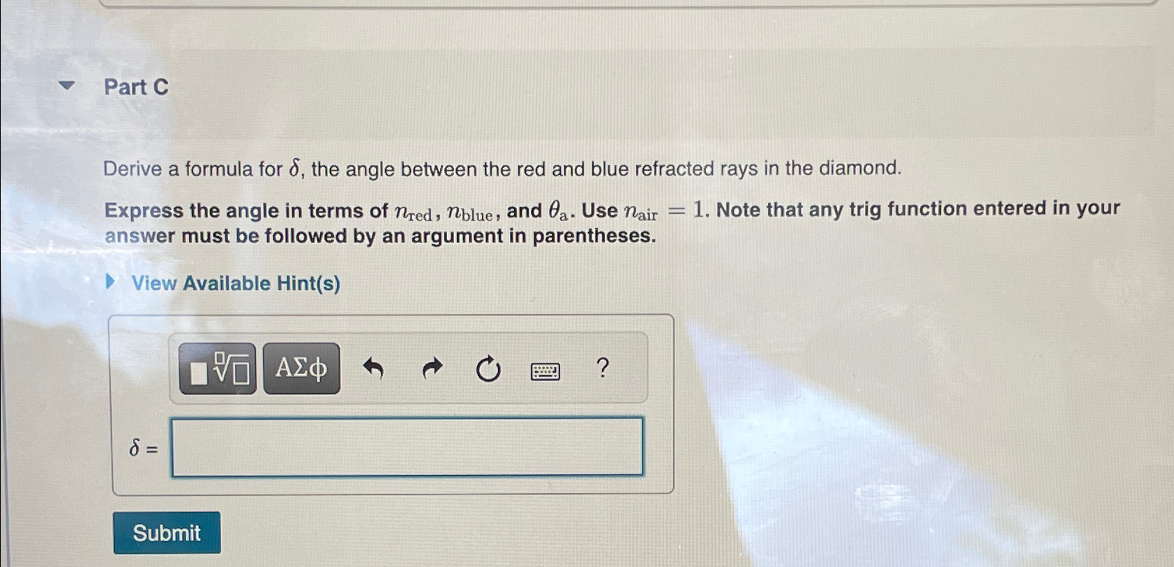 Solved Part CDerive a formula for δ, ﻿the angle between the | Chegg.com