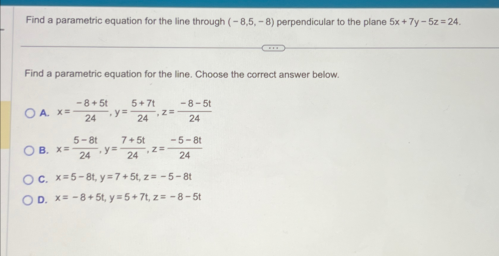 Solved Find a parametric equation for the line through | Chegg.com