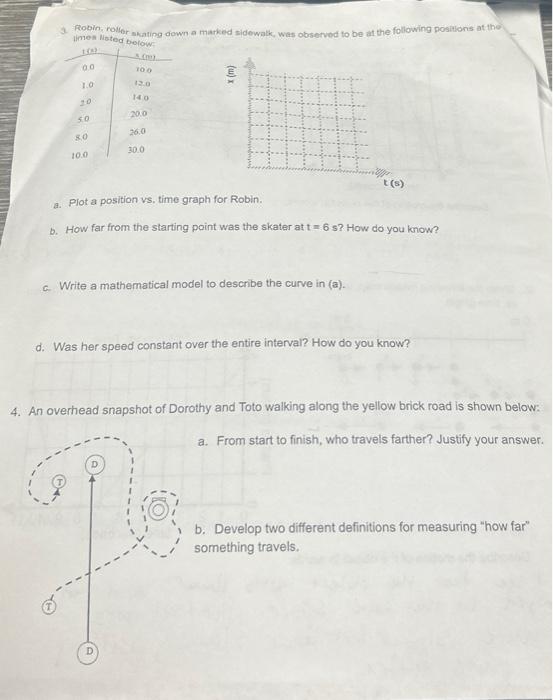Solved 3. Robin, roller akatipg down a marked sidewalk, was | Chegg.com