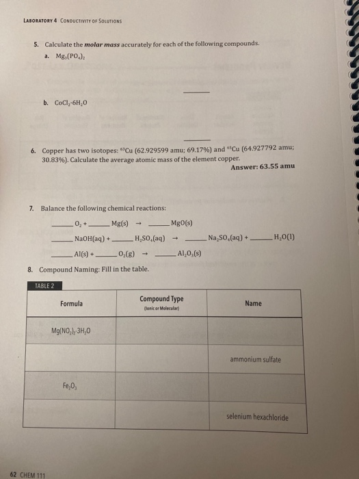 Solved LABORATORY 4 CONDUCTIVITY OF SOLUTIONS 5. Calculate | Chegg.com
