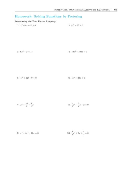 Solved HOMEWORK: SOLVING EQUATIONS BY FACTORING Homework: | Chegg.com