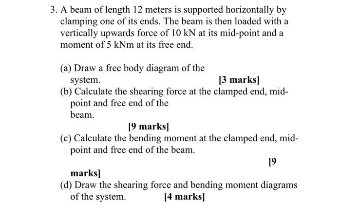 Solved 3. A beam of length 12 meters is supported | Chegg.com