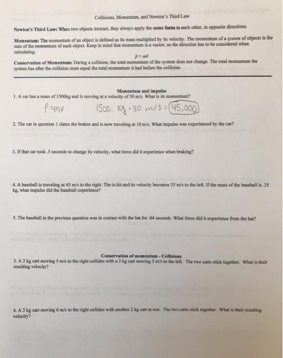 Solved Collisions, Momentum, and Newton's Third Law Newton's | Chegg.com