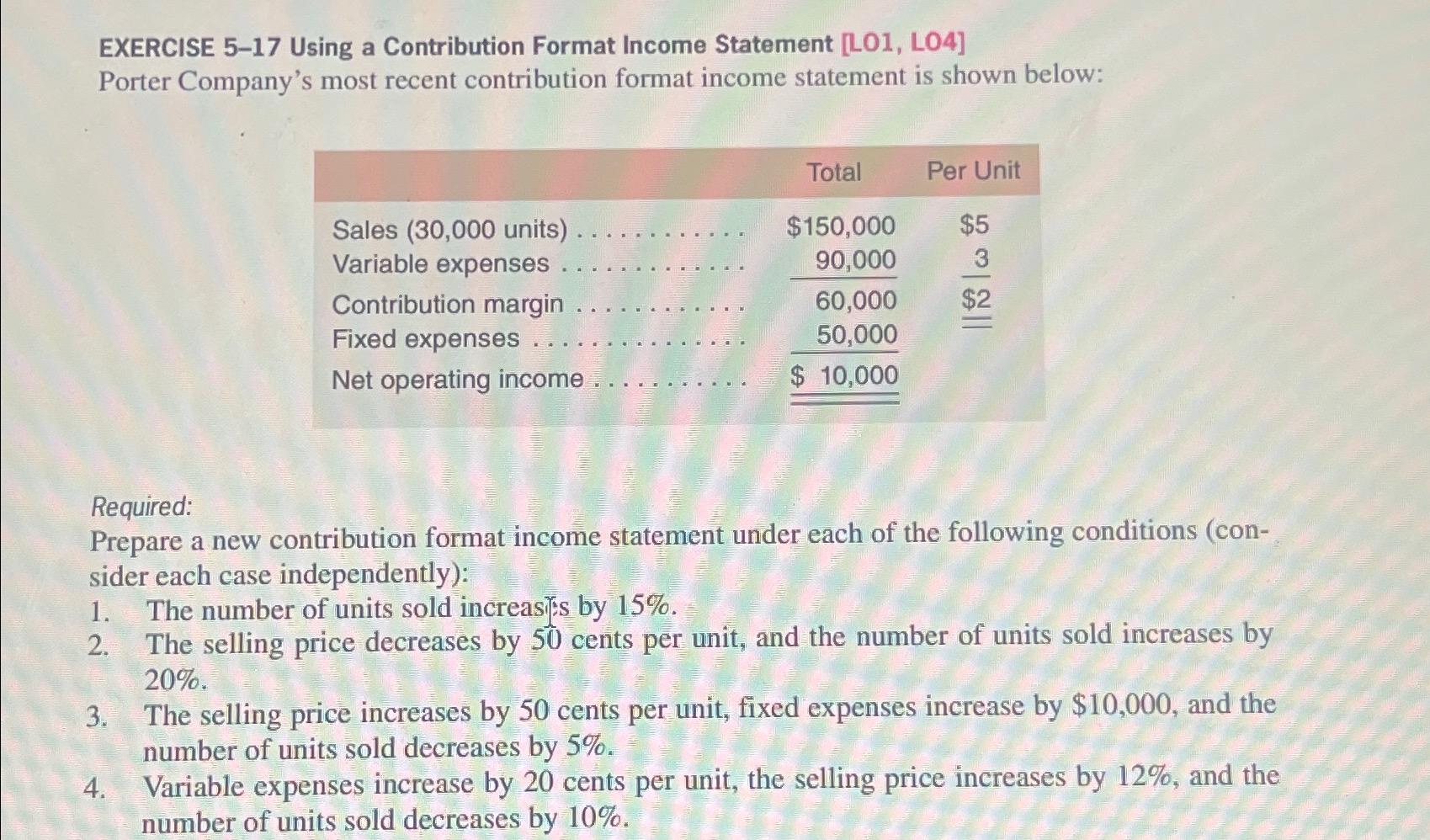 Solved EXERCISE 5-17 ﻿Using a Contribution Format Income | Chegg.com