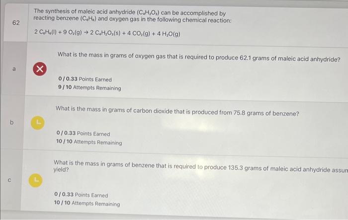 Solved The synthesis of maleic acid anhydride (C4H2O3) can | Chegg.com
